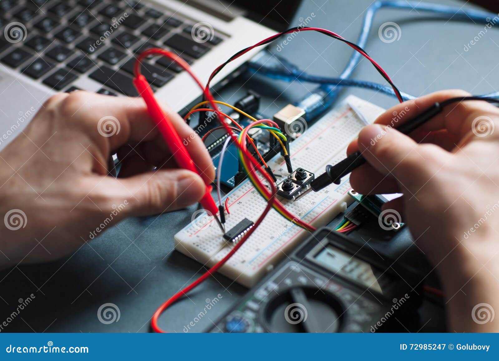 Testing of Microcontroller Close-up Stock Image - Image of hands, board ...