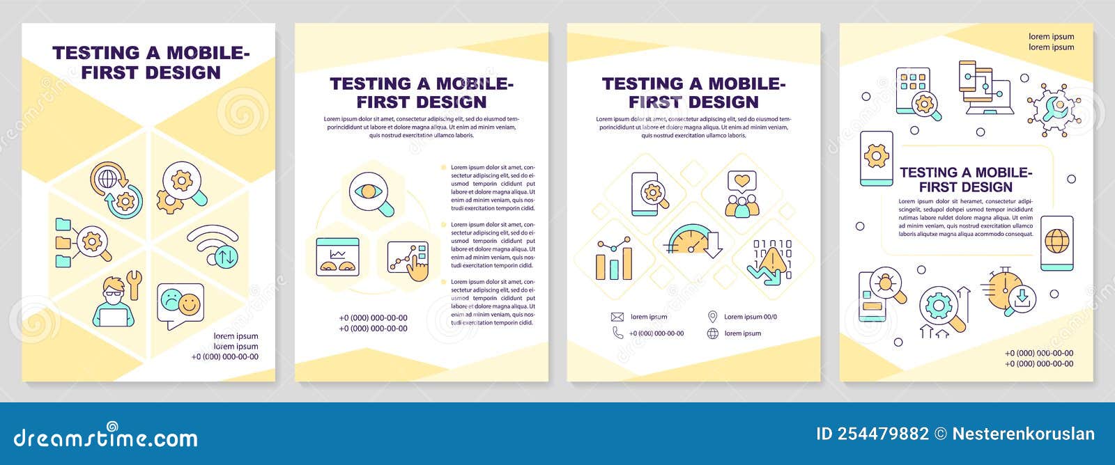 Testing Mobile First Design Yellow Brochure Template Stock Vector ...