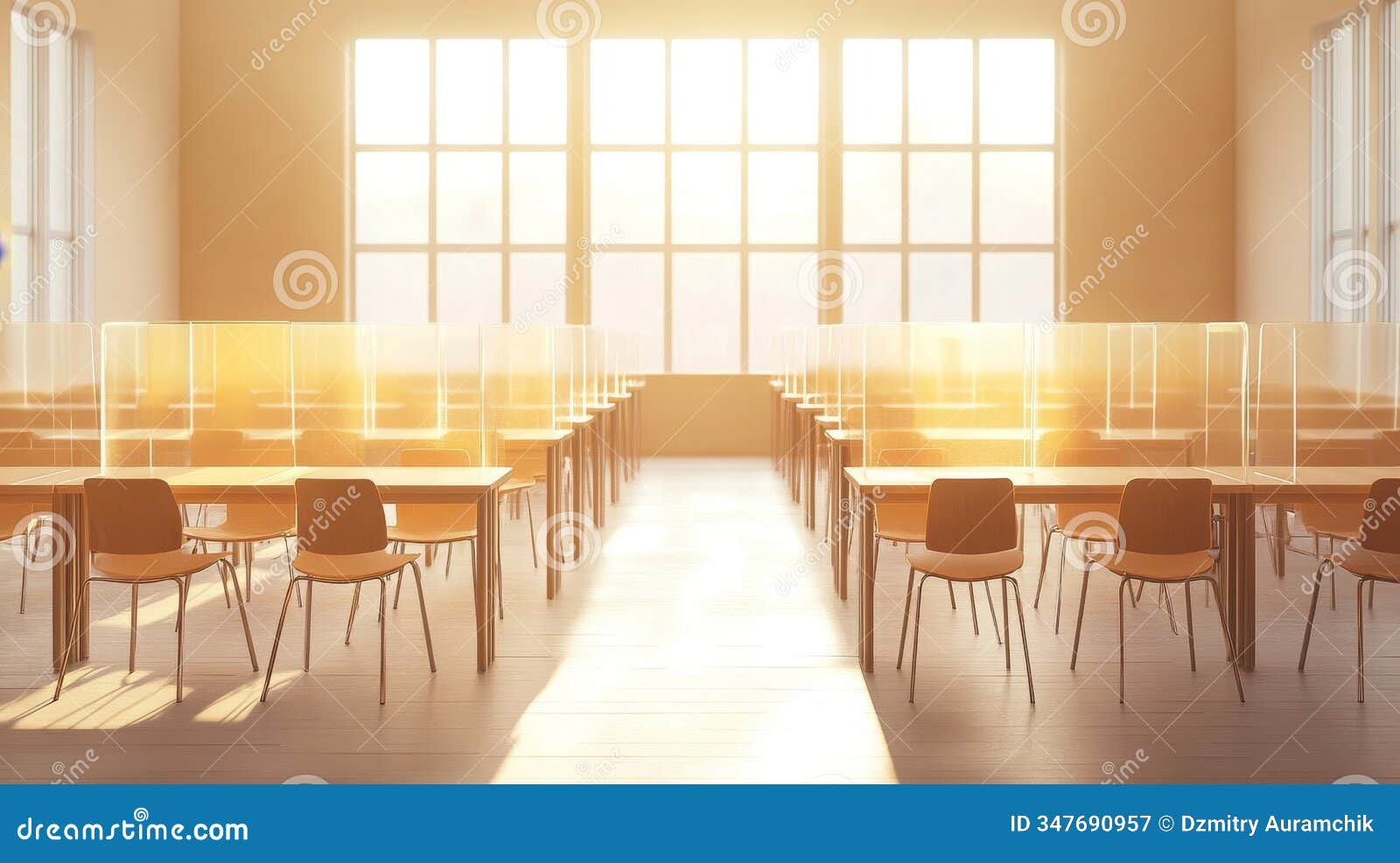 Testing Room with Clear Partitions between Desks Stock Image - Image of ...