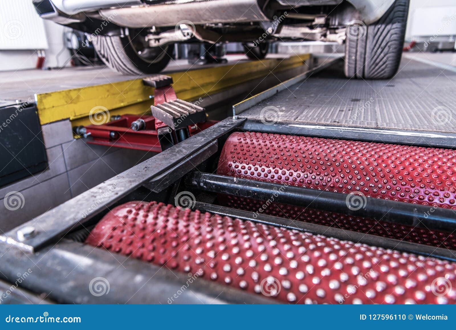 Testing Vehicle Braking System Stock Photo - Image of service, rolling ...