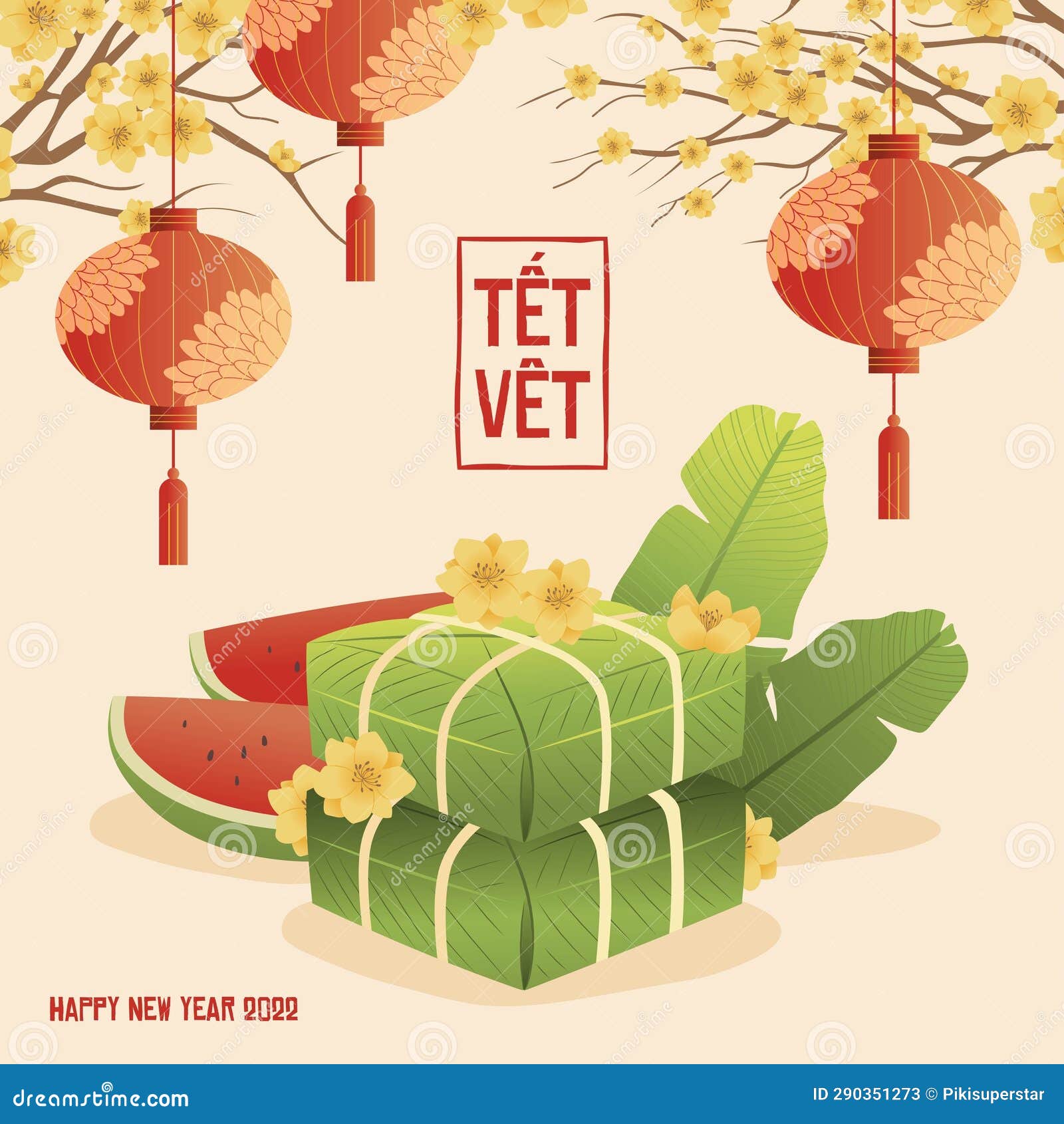 Tet Vietnamese New Year Flat Vector Design Illustration Stock Vector ...