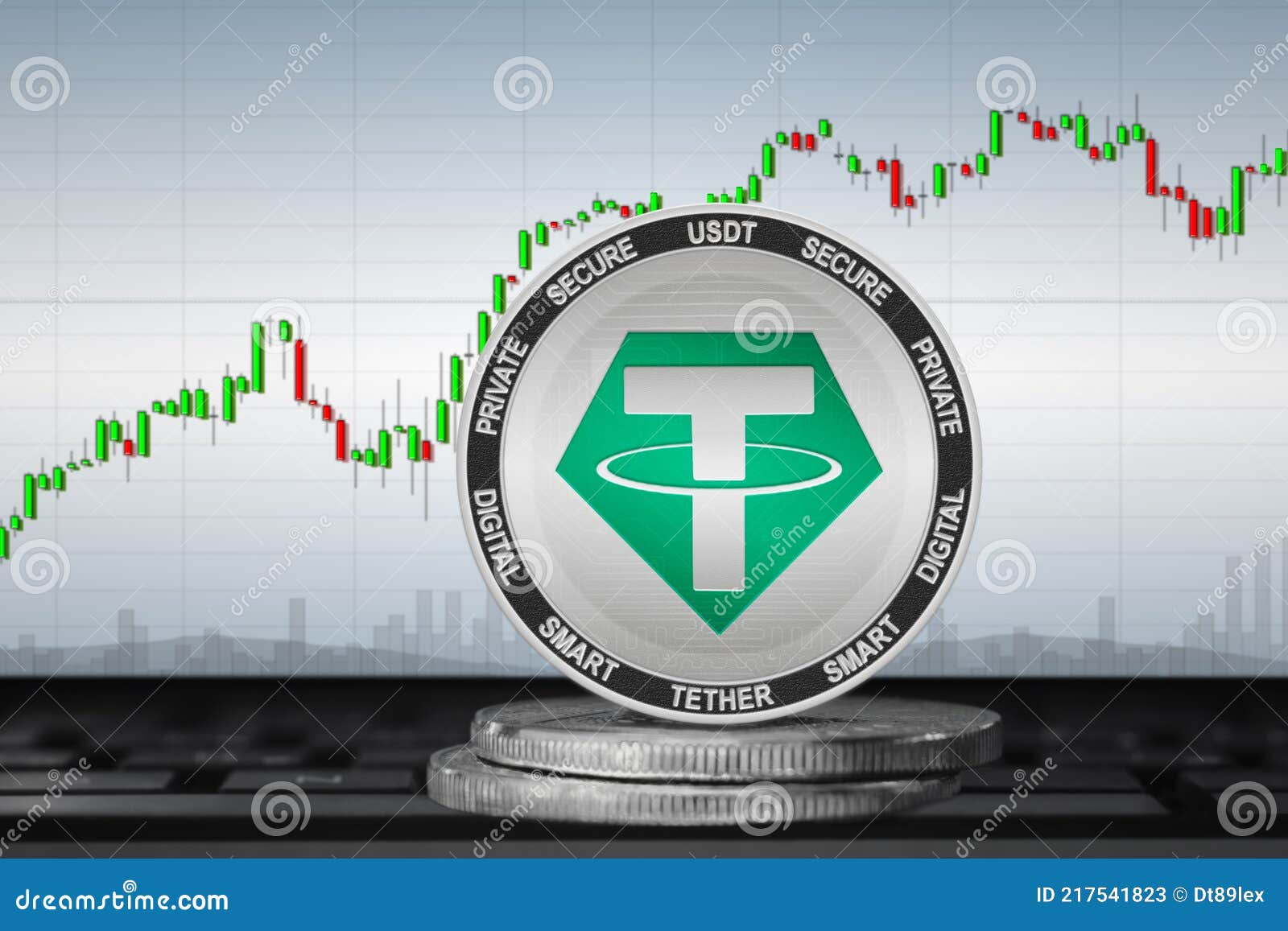 Tether; Cryptocurrency Coins - Tether USDT on the Background of the ...