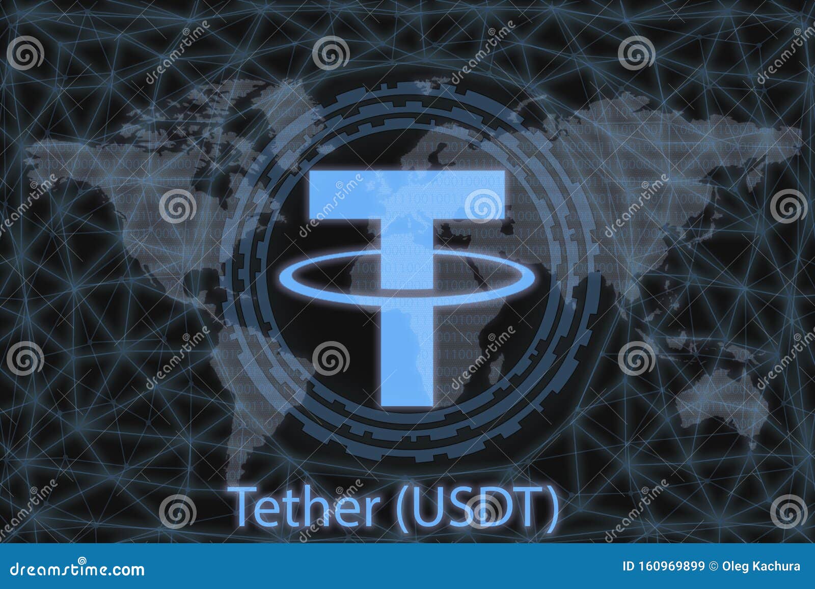 Tether USDT Abstract Cryptocurrency. with a Dark Background and a World ...