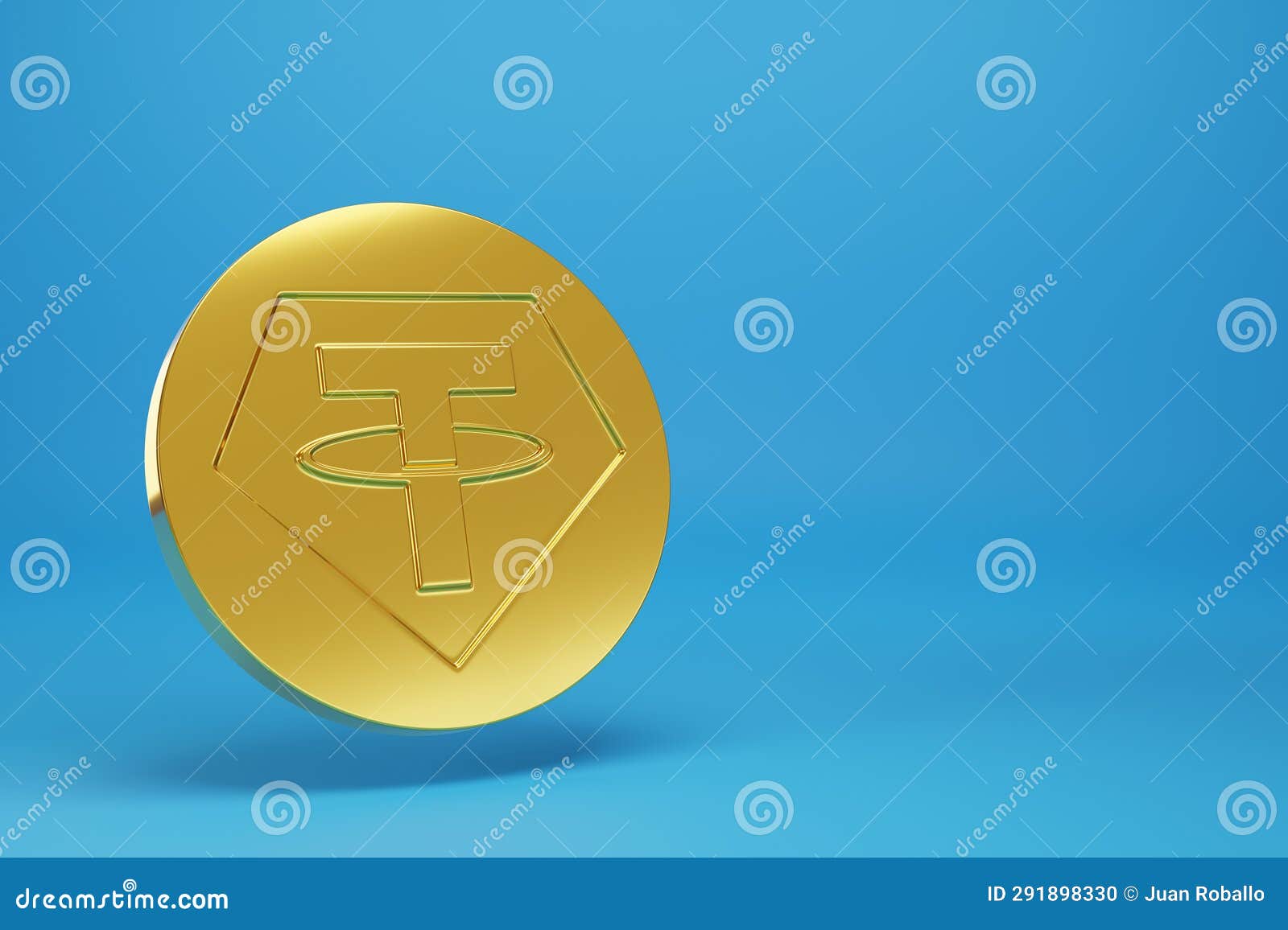 Tether USDT Coin on Blue Background with Copy Space. 3d Illustration ...