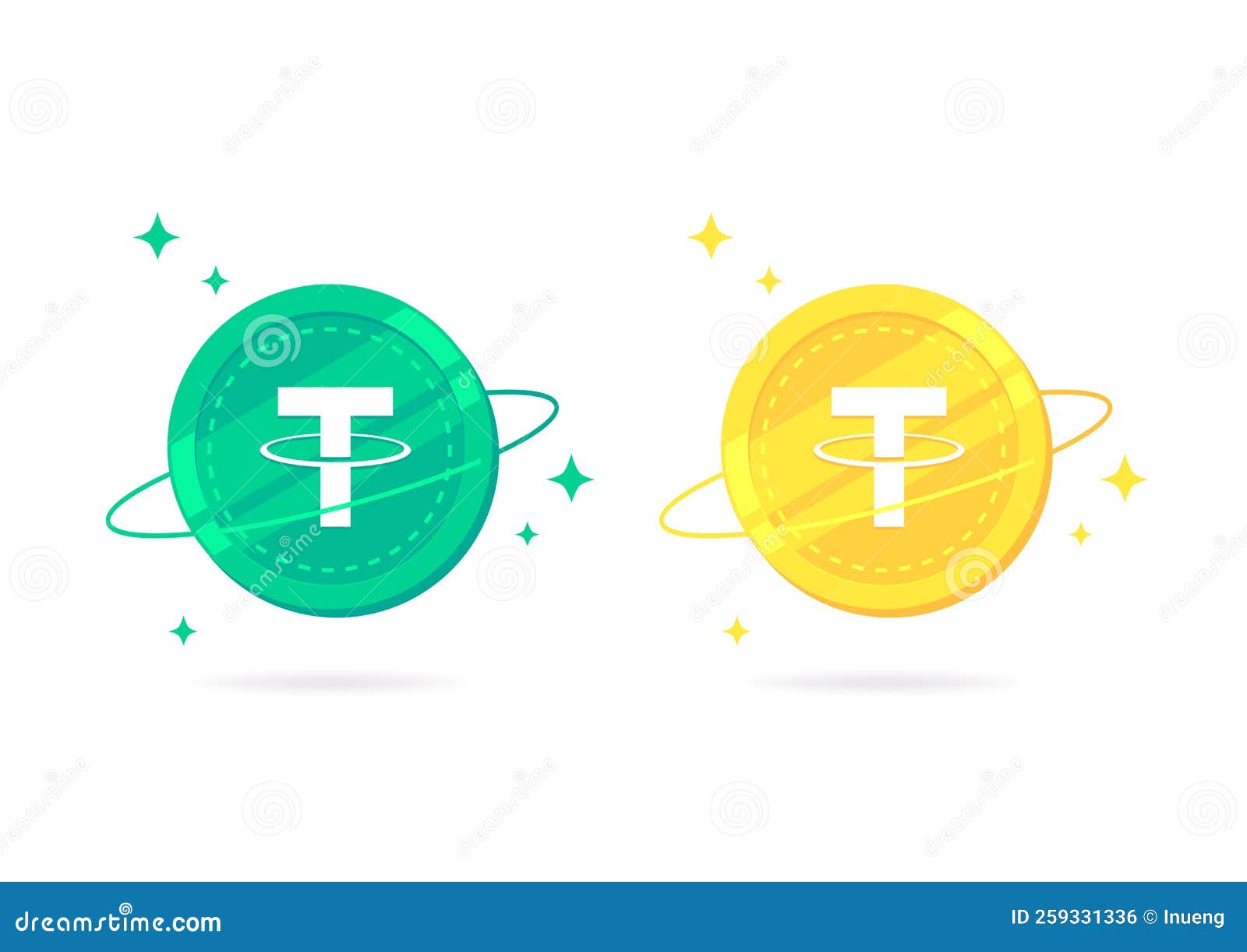 Tether Or USDT Coin With Crypto Currency Themed Banner Cartoon Vector | CartoonDealer.com #248564643