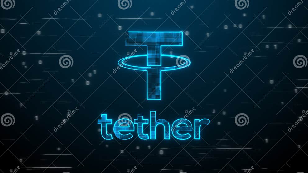 Tether USDT Coin Futuristic Neon Symbol. Binary Code and Speed Lines ...