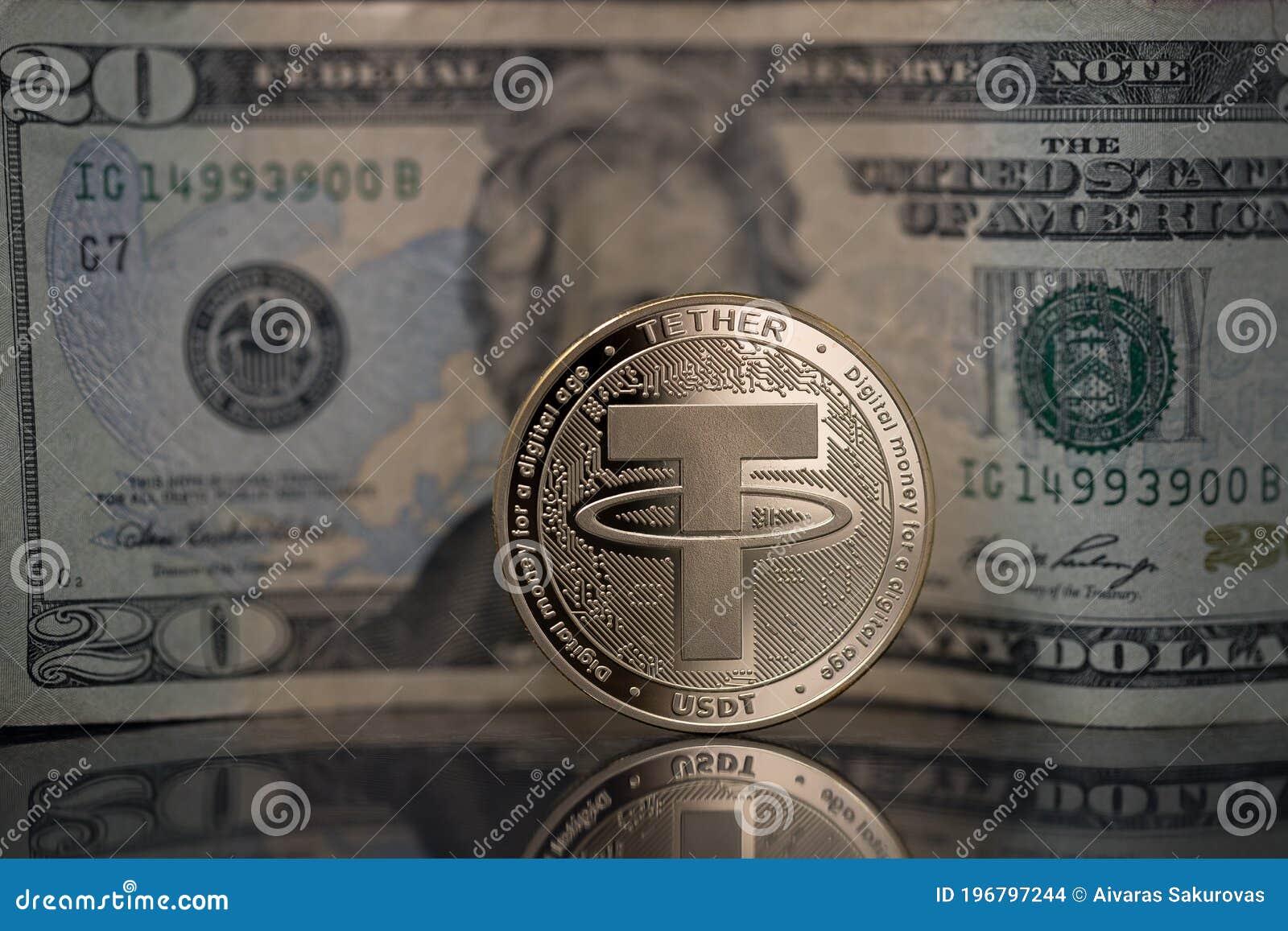 Tether Usdt Crash Bubble Tether Usdt Cryptocurrency Coins In A Bubbles On The Binary Code