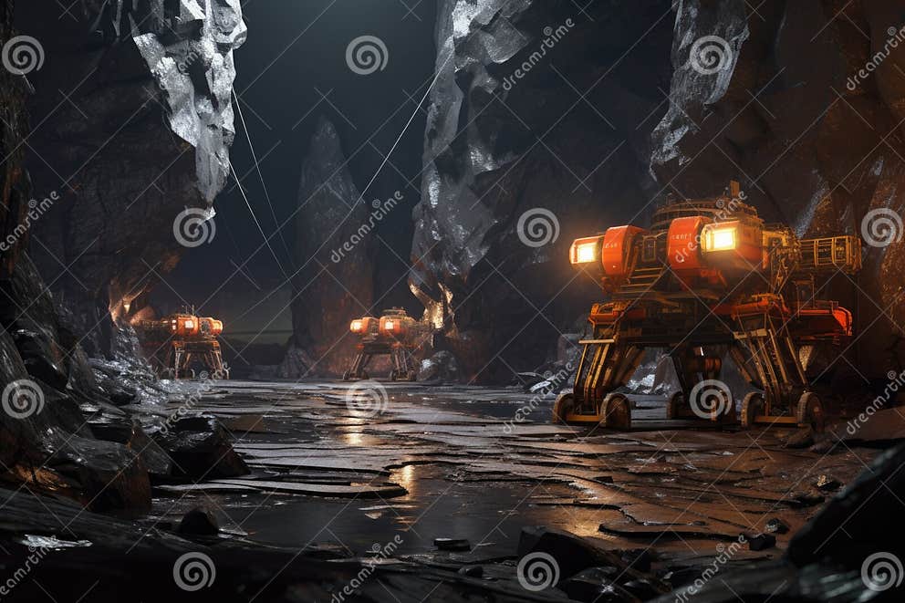 Tethered Mining Robots Working on Asteroid Surface Stock Photo - Image ...