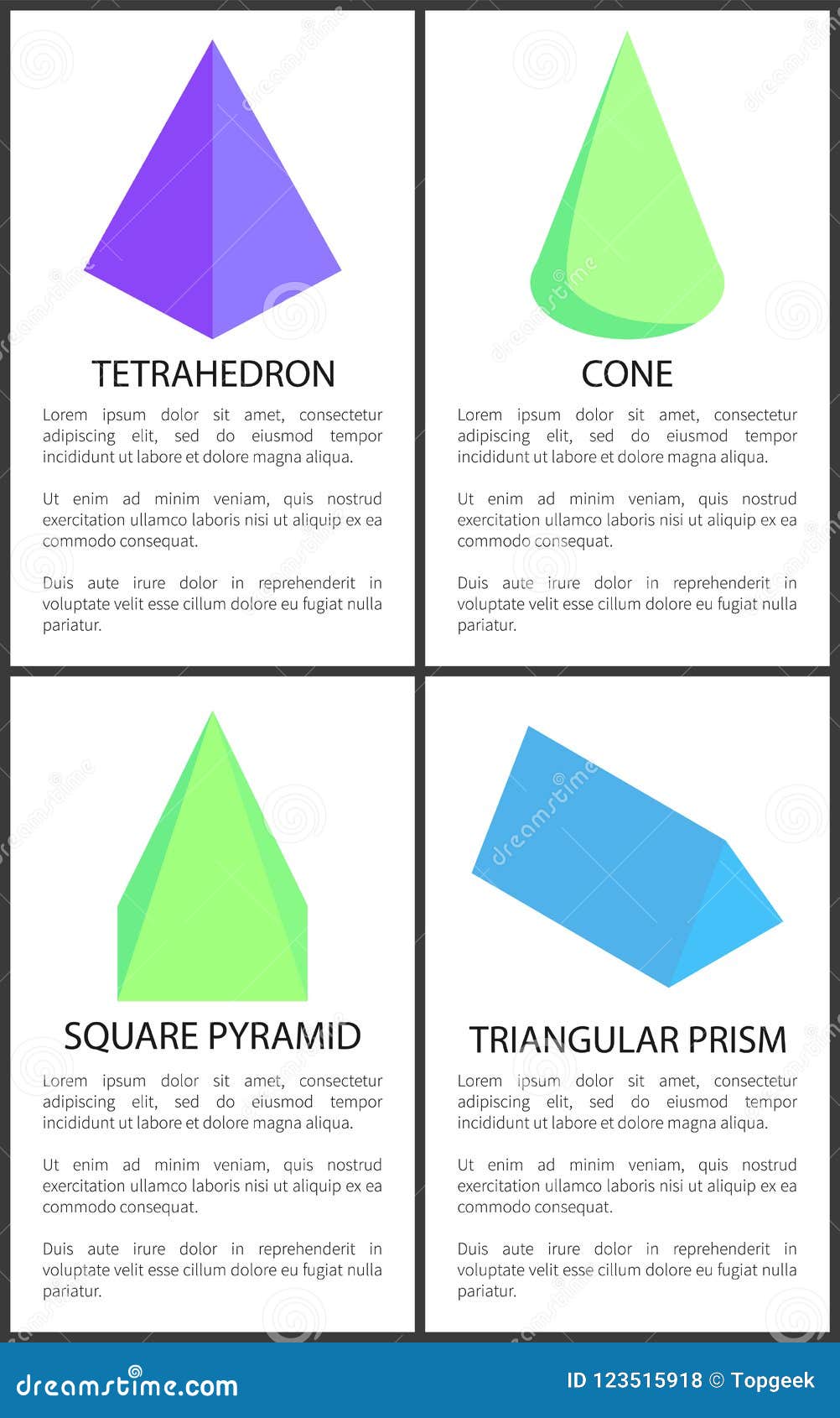 Tetrahedron Cone Square Pyramid Triangular Prism Stock Vector