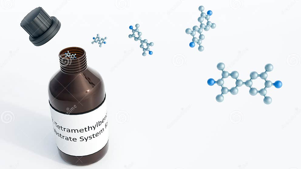 3,3?,5,5?-Tetramethylbenzidine or TMB Molecules and Amber Glass Bottle ...