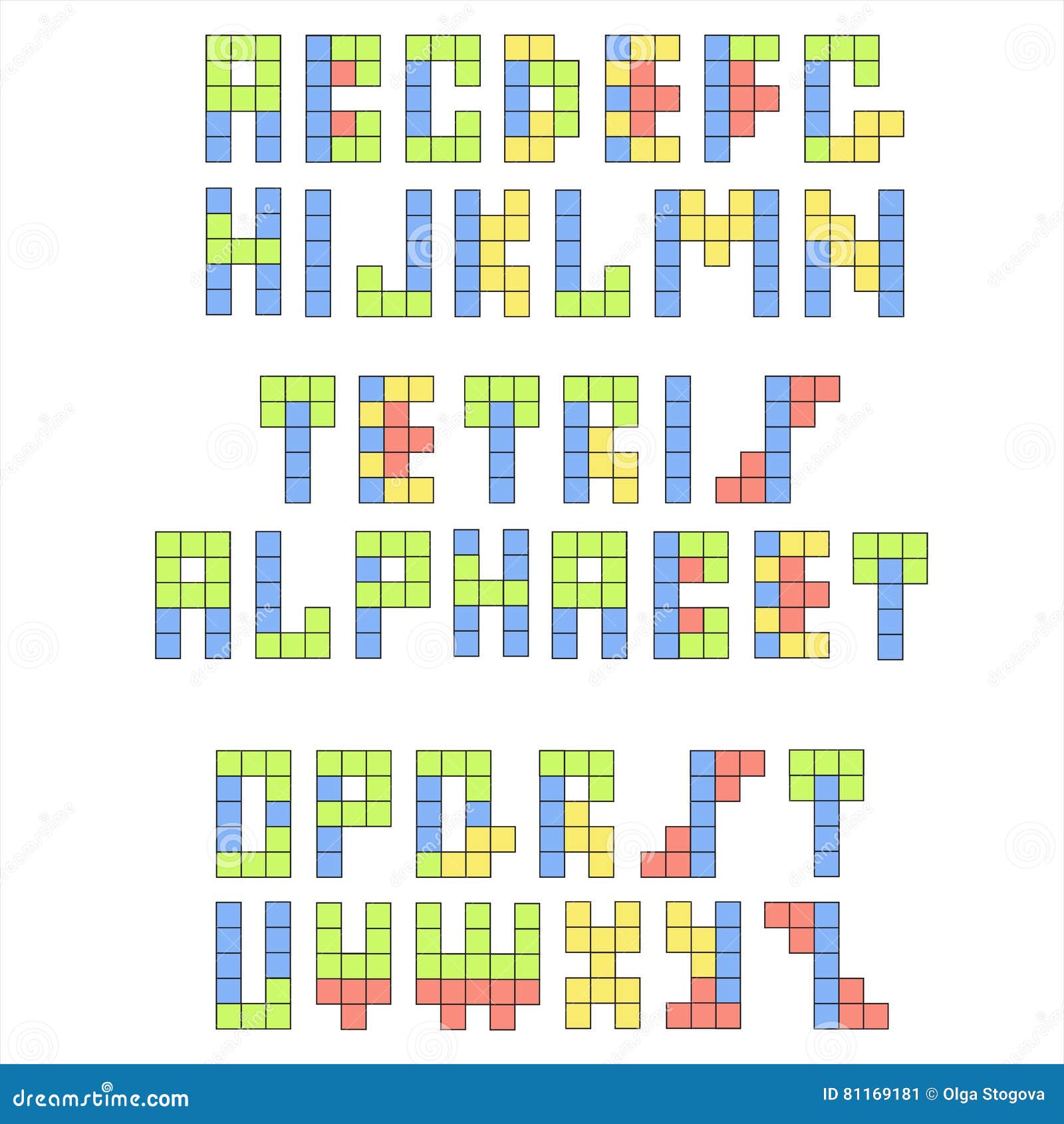 Tetris Retro Font. Constructive Colorful Alphabet Cartoon Vector ...