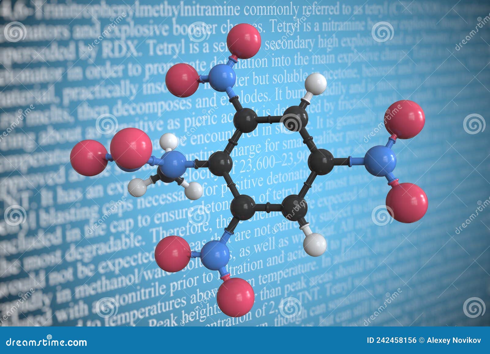 Tetryl Scientific Molecular Model, 3D Rendering Stock Illustration ...