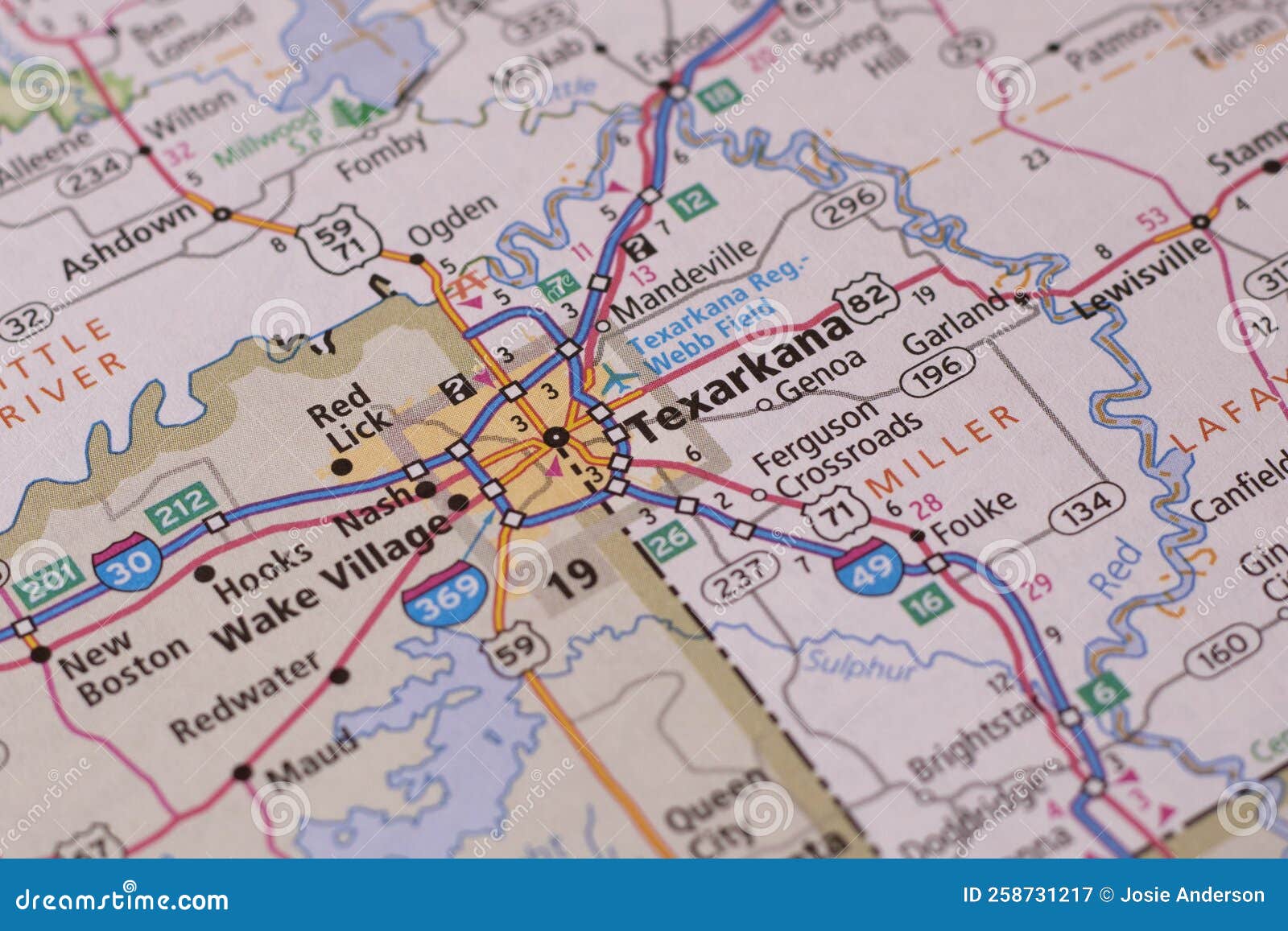 Texarkana Arkansas on a Roadmap Stock Image - Image of roadmap, trip ...