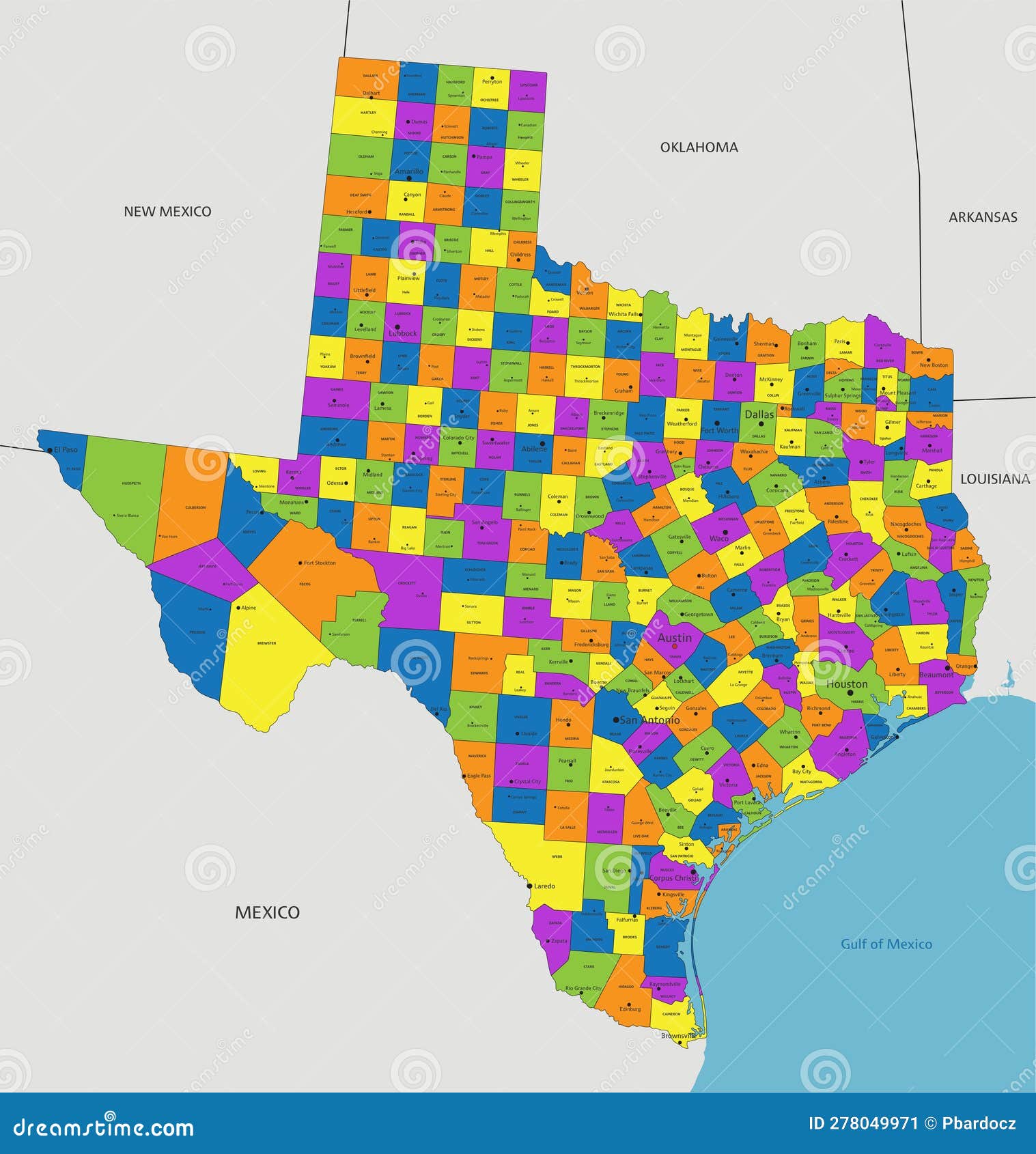 Colorful Texas Political Map with Clearly Labeled, Separated Layers ...