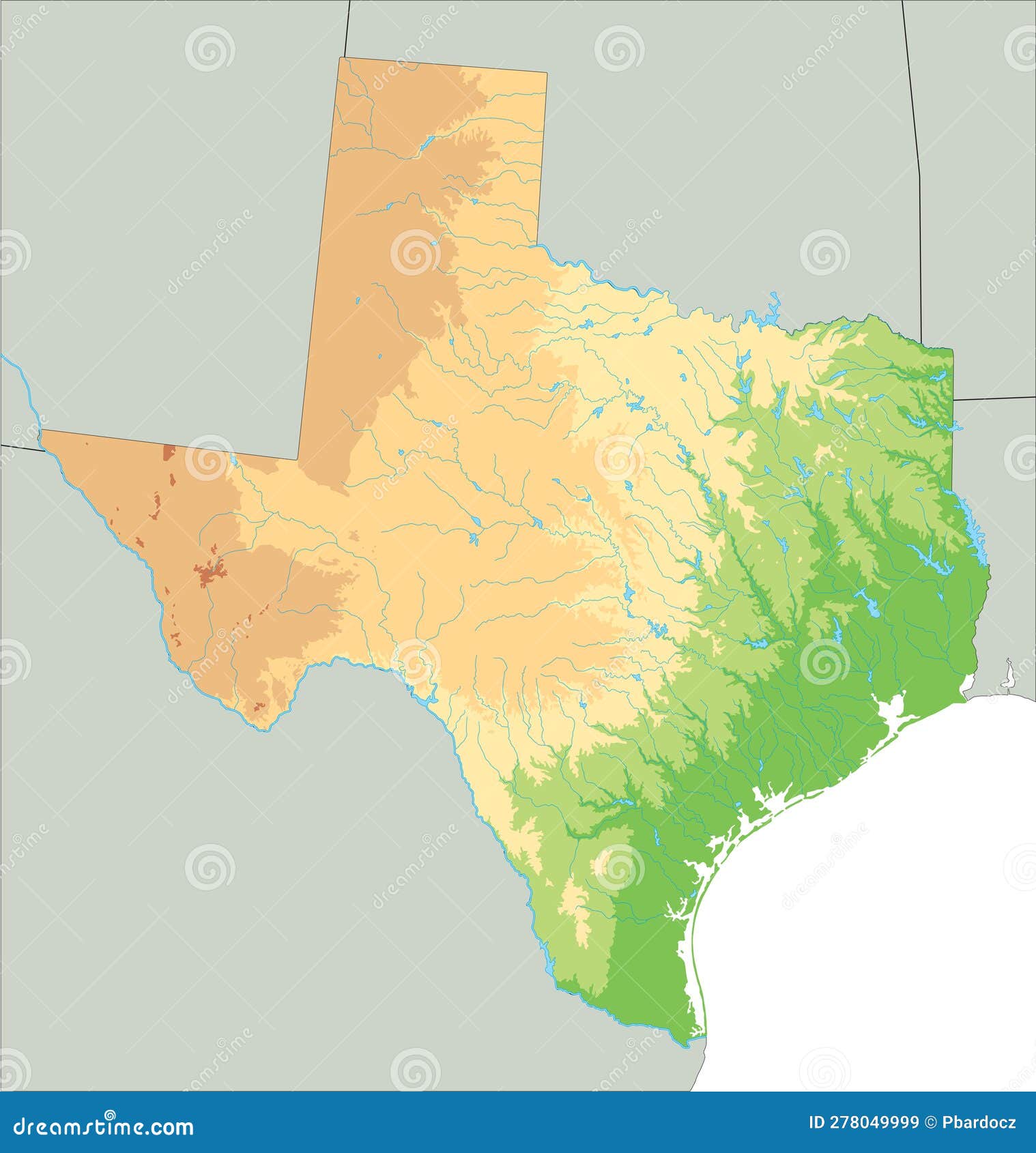 Detailed Texas Physical Map. Stock Vector - Illustration of editable ...