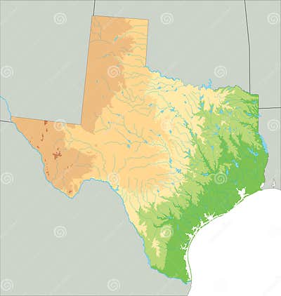 Detailed Texas Physical Map. Stock Vector - Illustration of editable ...
