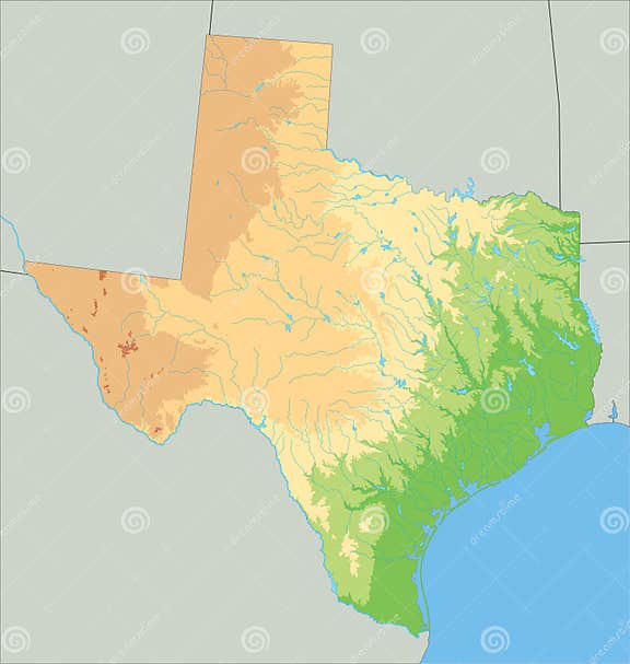 Detailed Texas Physical Map. Stock Vector - Illustration of capital ...