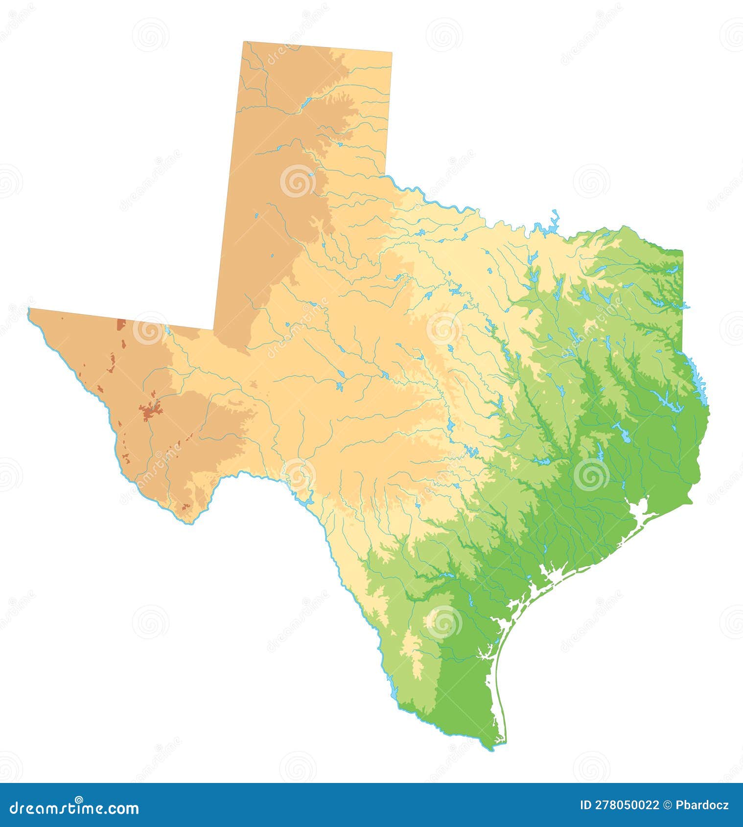 Detailed Texas Physical Map. Stock Vector - Illustration of geography ...