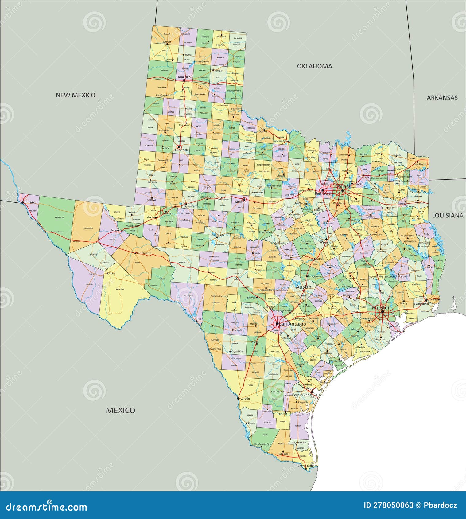 Texas - Detailed Editable Political Map with Labeling. Stock Vector ...