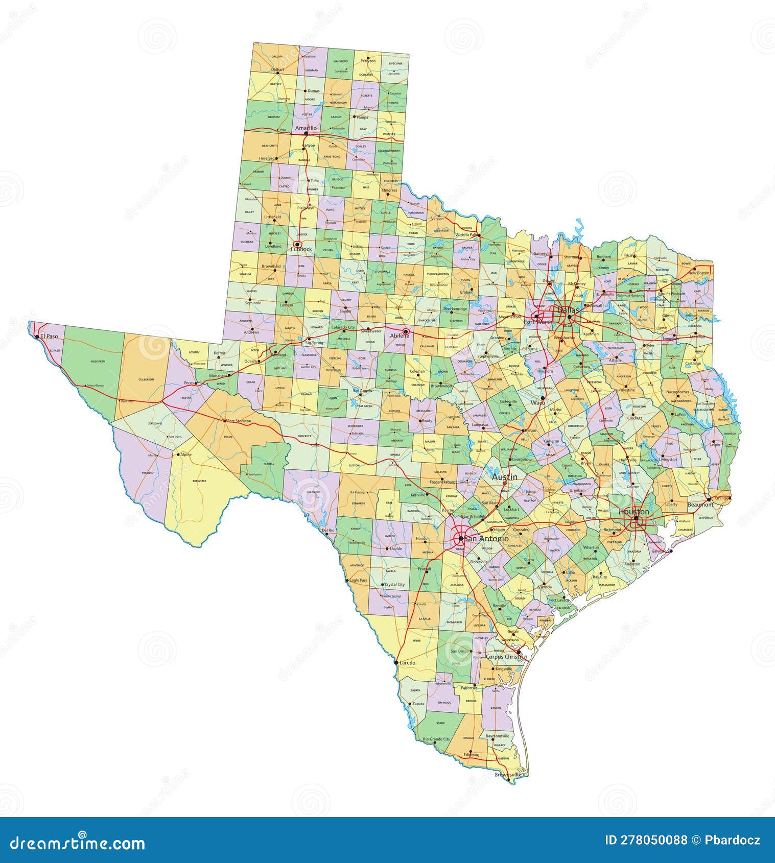 Texas - Detailed Editable Political Map with Labeling. Stock Vector ...