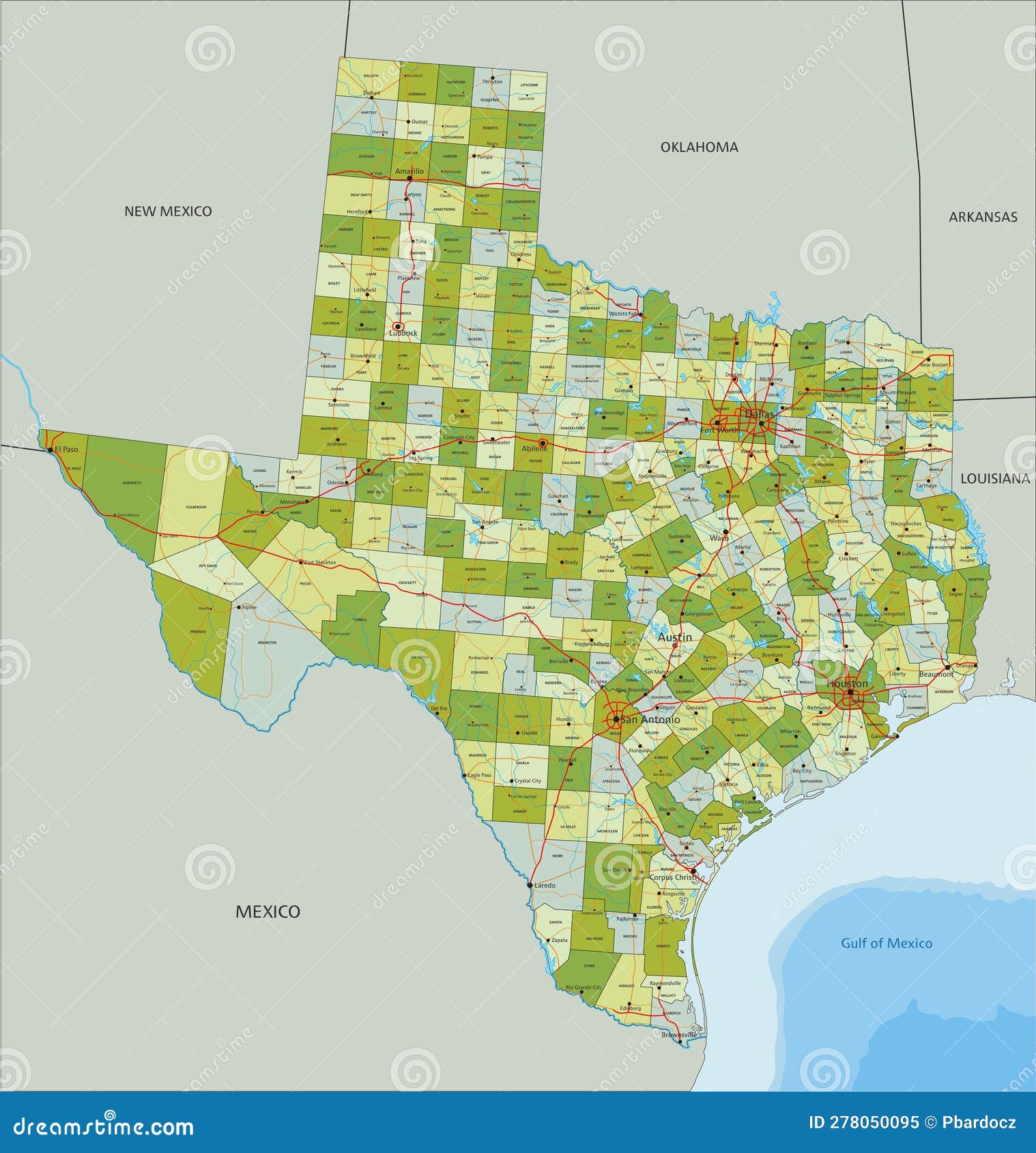 Detailed Editable Political Map with Separated Layers. Texas Stock ...