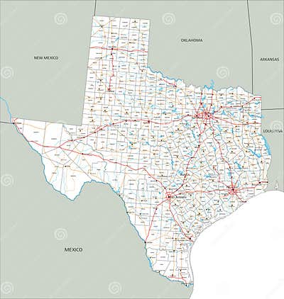 Detailed Texas Road Map with Labeling. Stock Vector - Illustration of ...