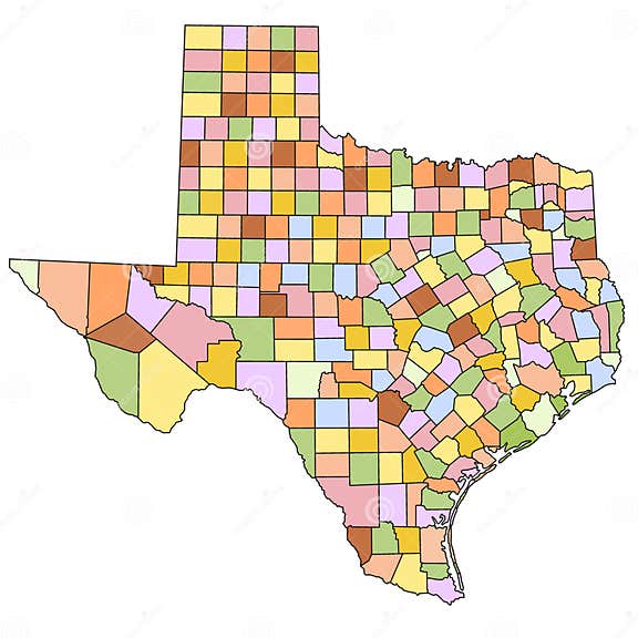 Texas Administrative Colored Map with Counties Stock Illustration ...