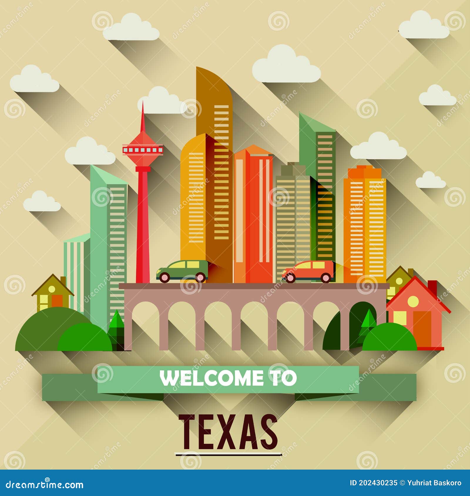 Texas - Flat Design City Vector Illustration Stock Illustration ...