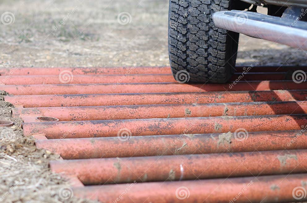 Texas Gate with Tire in Alberta Stock Image - Image of ground, control ...