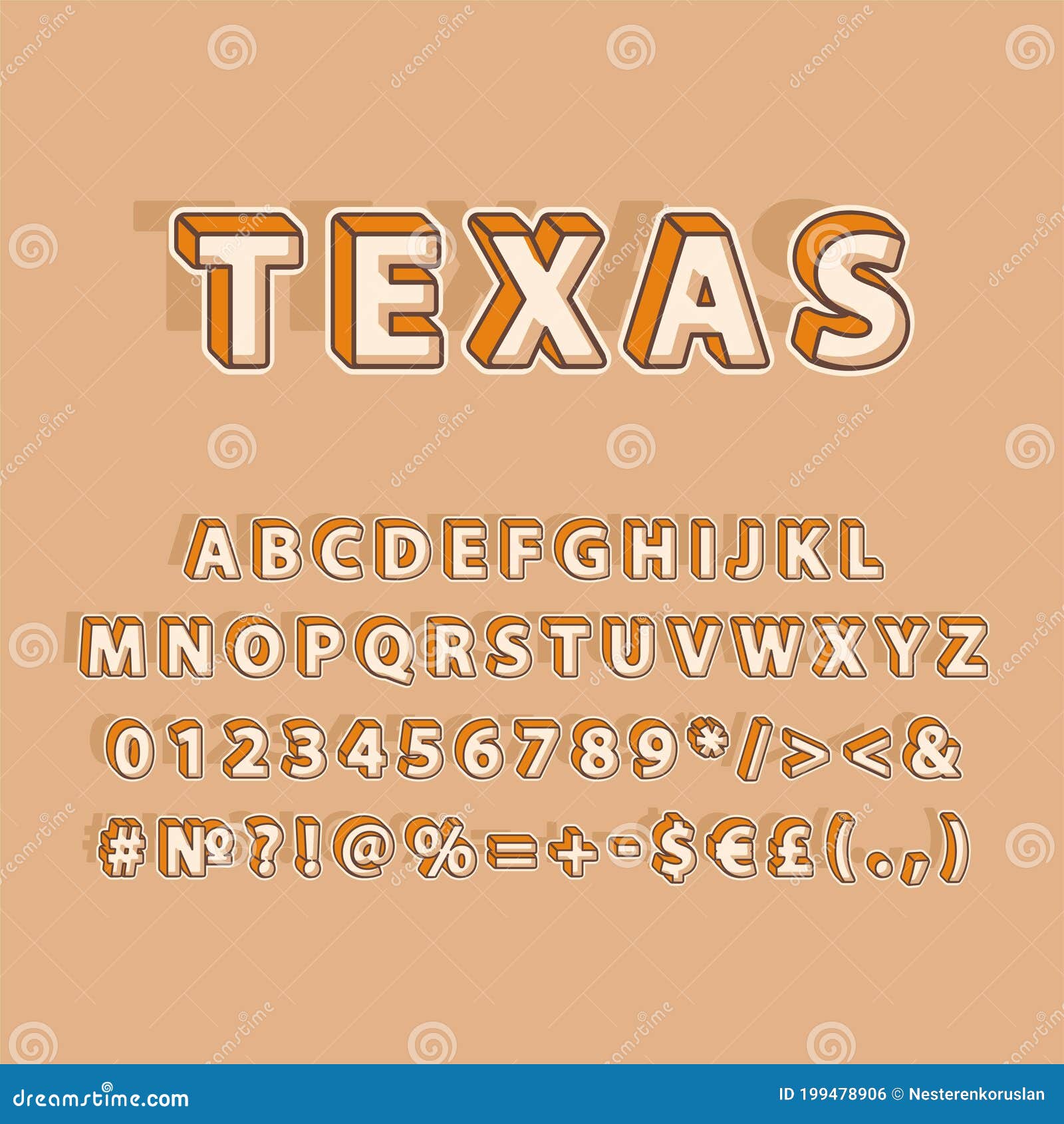 Texas Header Vintage 3d Vector Alphabet Set Stock Vector - Illustration ...