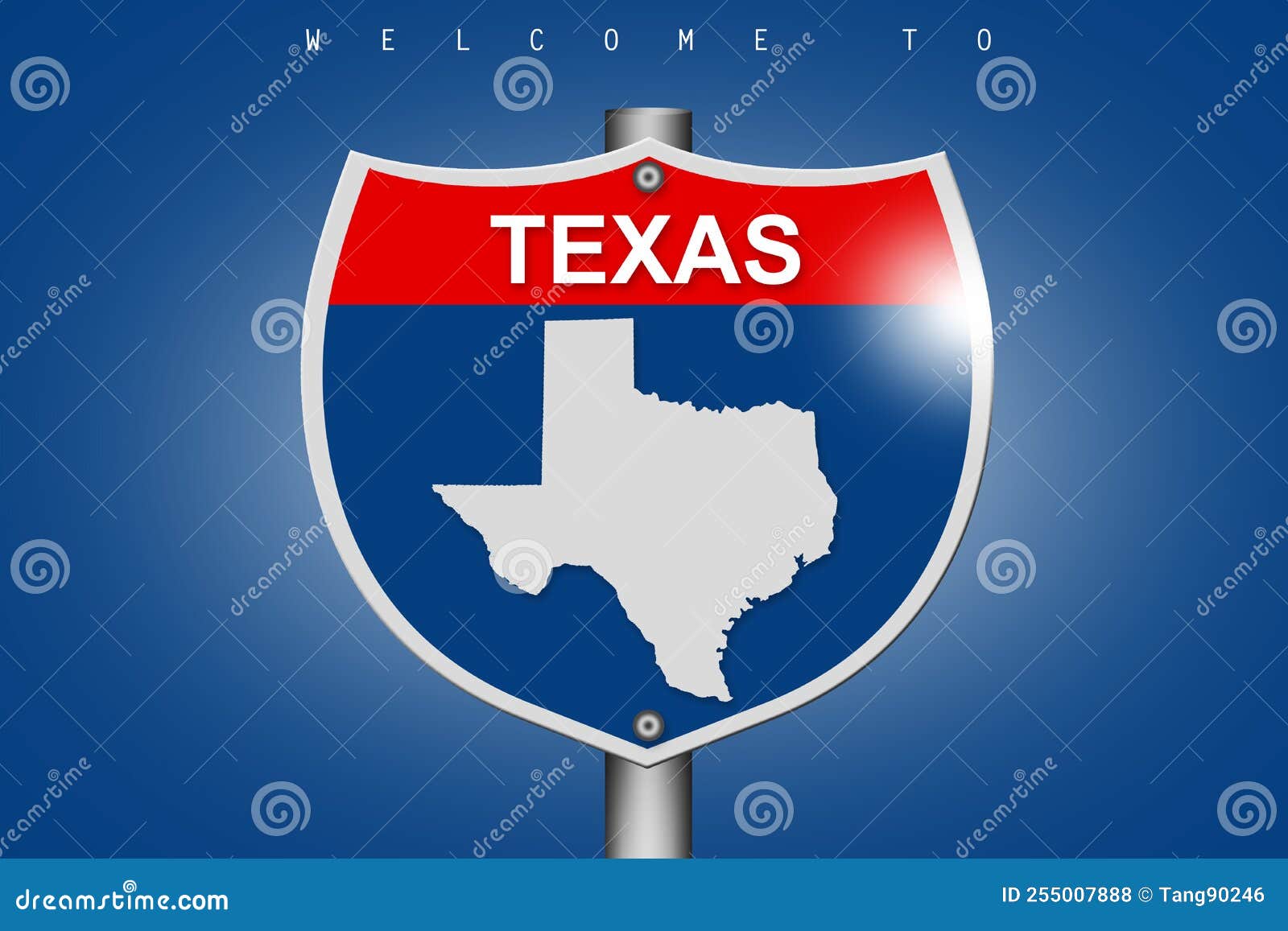 Texas Map on Highway Road Sign Over Blue Background Stock Illustration ...