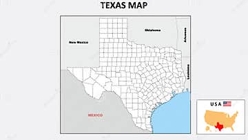 Texas Map. Political Map of Texas with Boundaries in Outline Stock ...