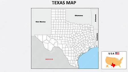 Texas Map. Political Map of Texas with Boundaries in Outline Stock ...