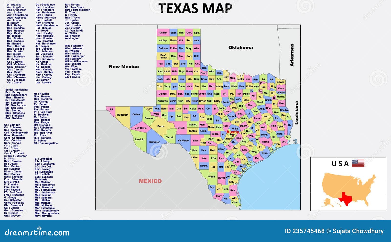 Texas Map. State and District Map of Texas Stock Vector - Illustration ...