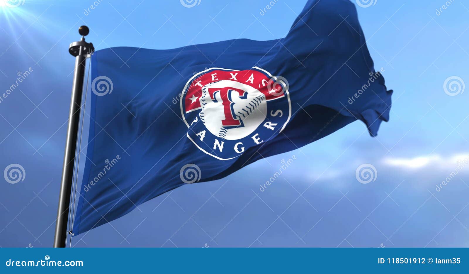 Texas Rangers Team Flag, American Professional Baseball Team, Waving ...