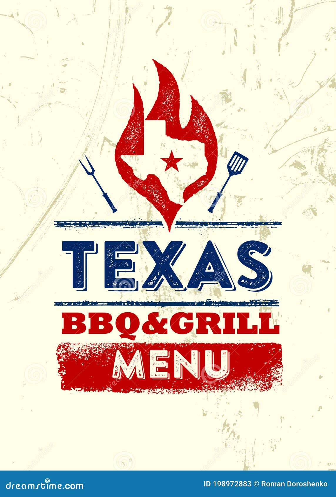 Texas Restaurant Grill and BBQ Menu Vector Design Element on Rough ...