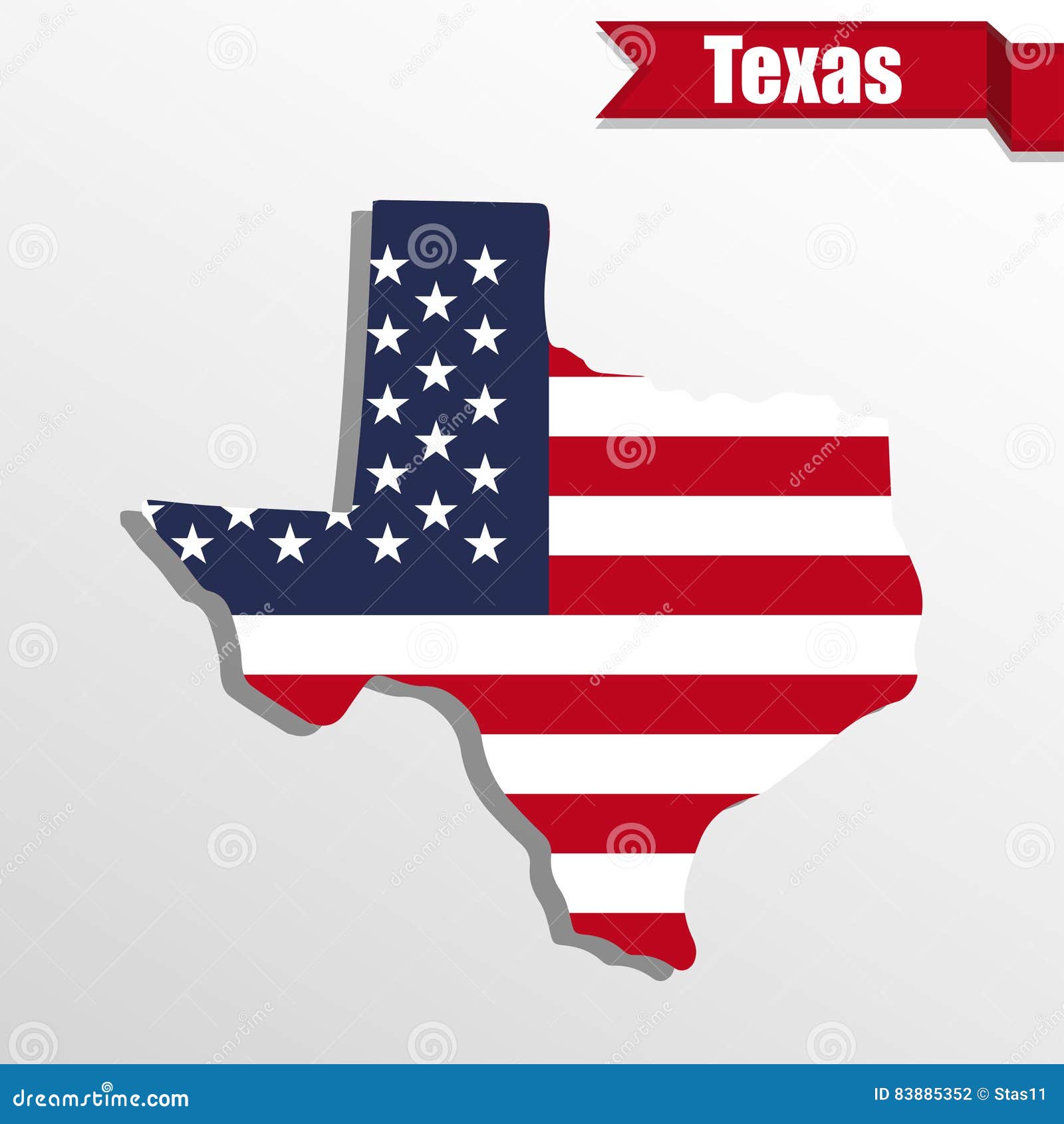 Texas State Map with US Flag Inside and Ribbon Stock Vector ...