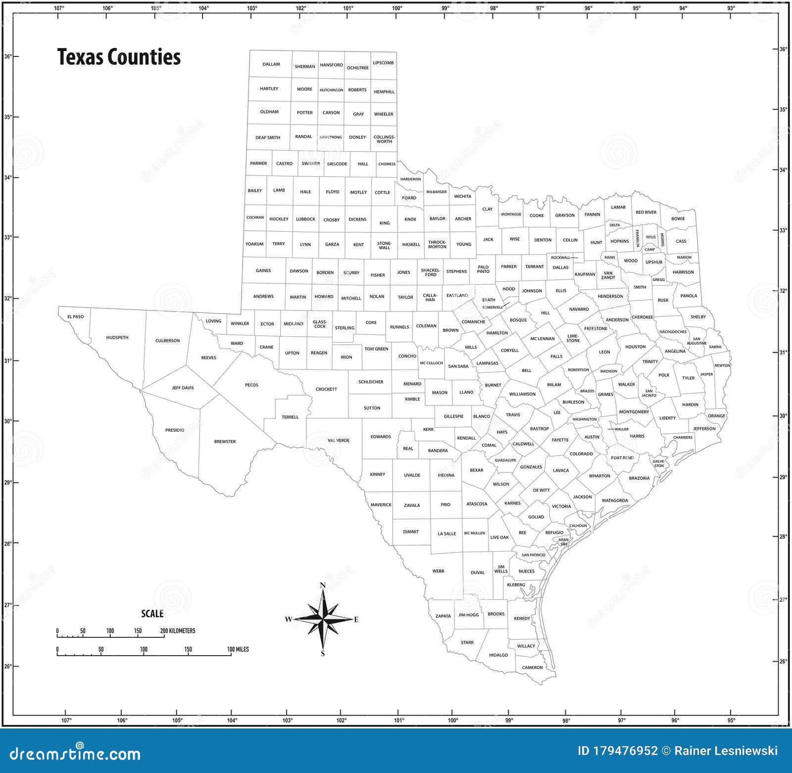 Texas State Outline Administrative and Political Vector Map in Black ...