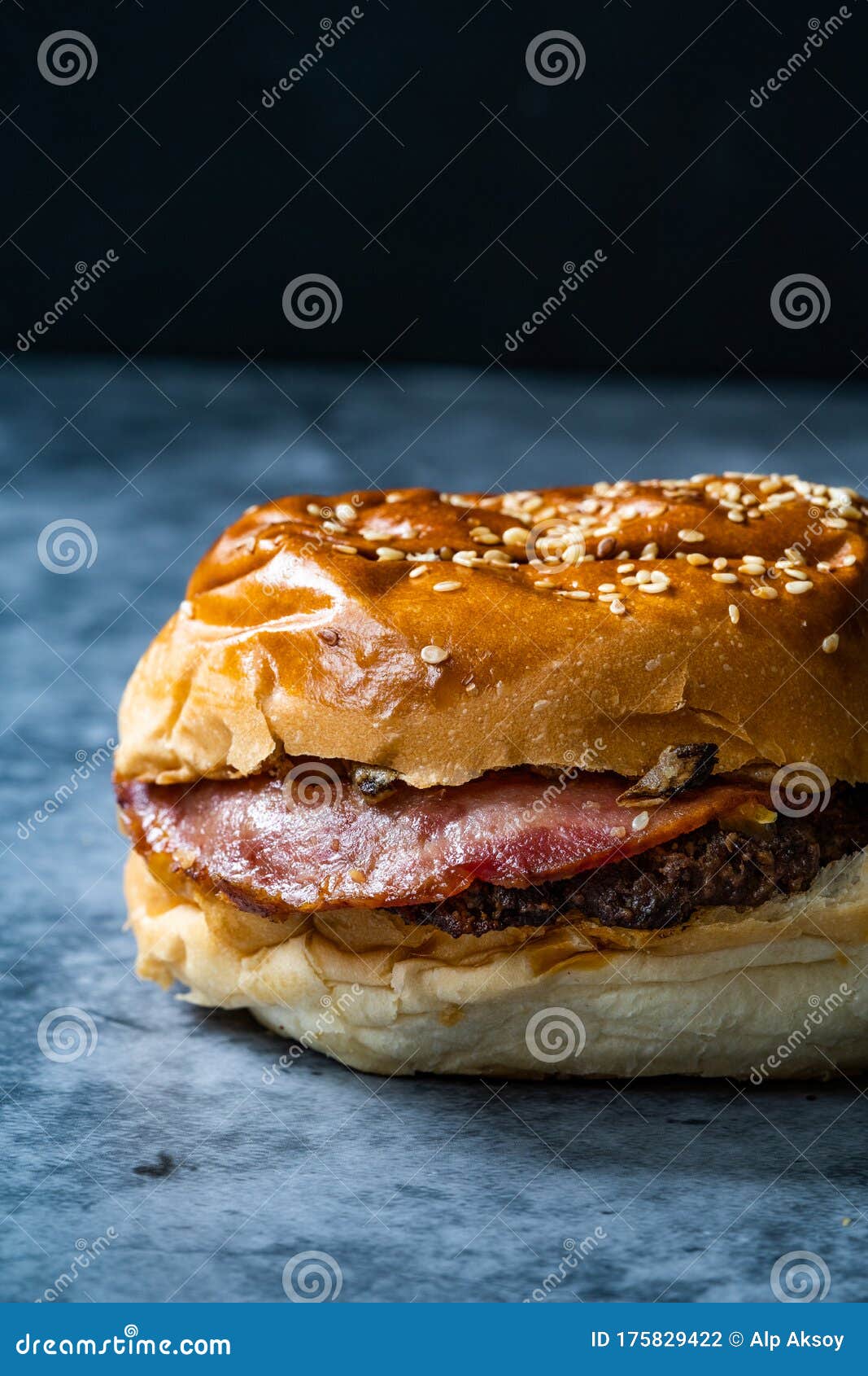Texas Style Hamburger with Bacon / Texas Burger Stock Photo - Image of ...