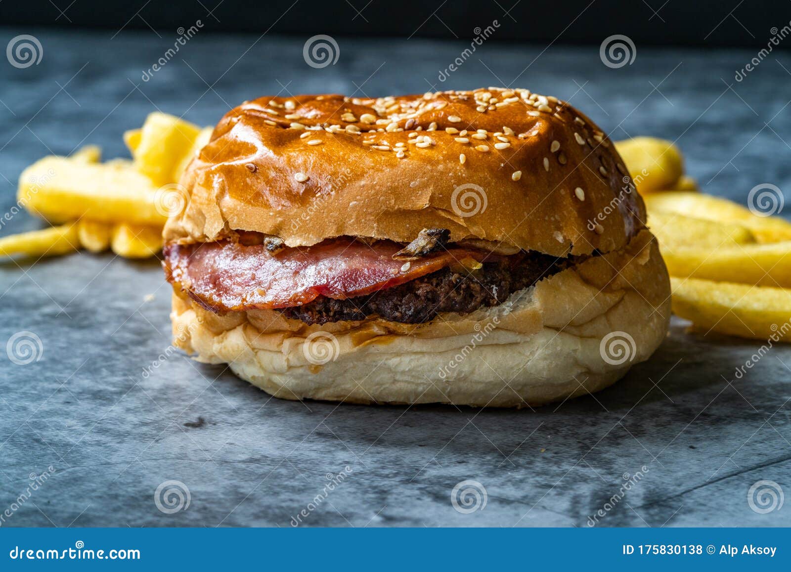 Texas Style Hamburger with Bacon / Texas Burger Stock Photo - Image of ...