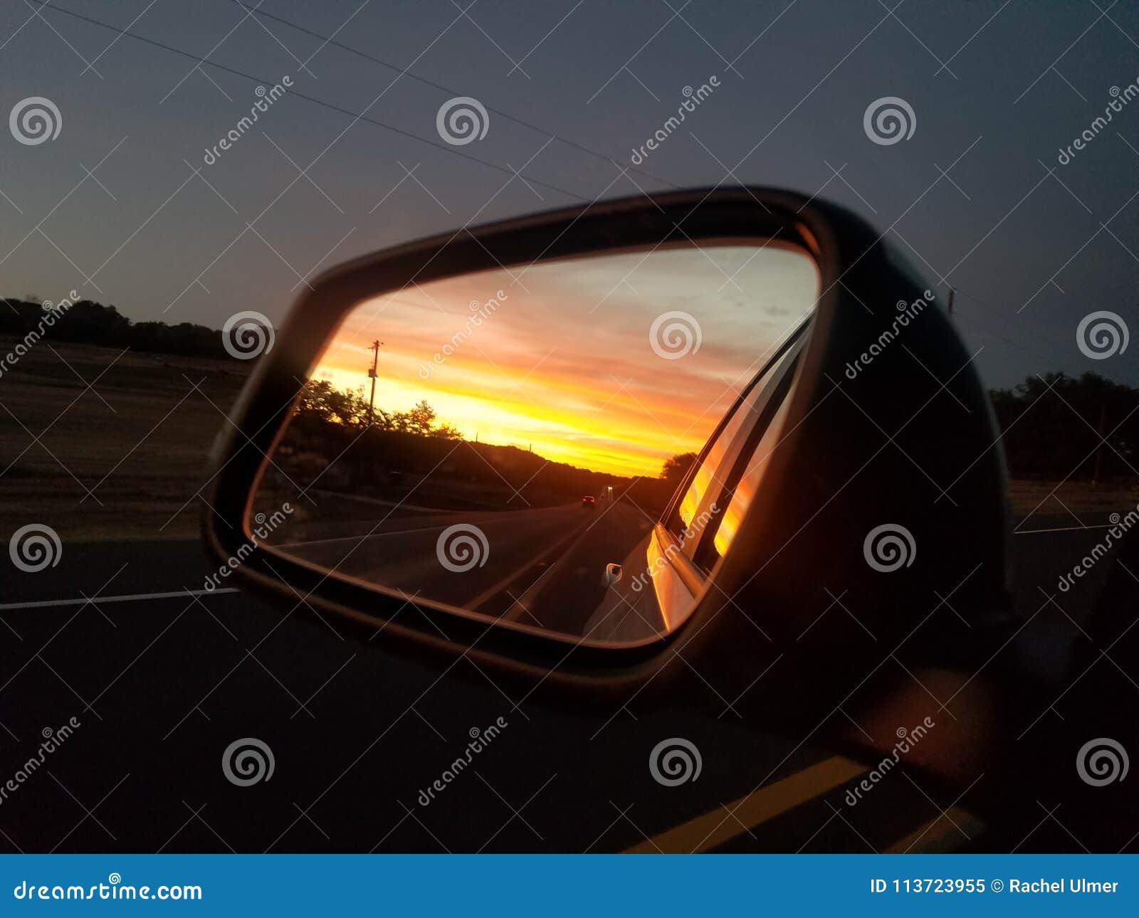 Rearview stock image. Image of mirror, sunset, view - 113723955