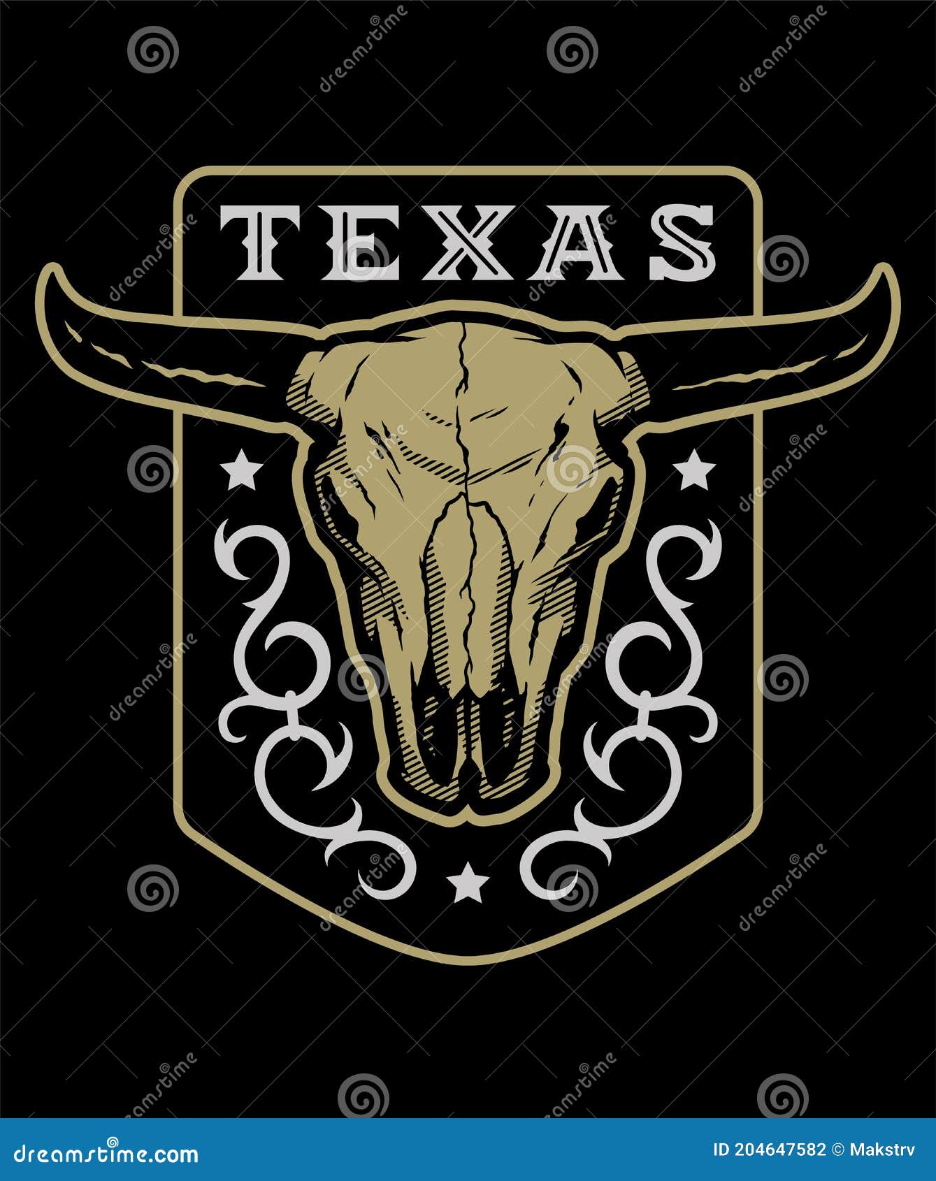 Texas, Vintage Emblem with Bull Skull on a Dark Background. Vector ...