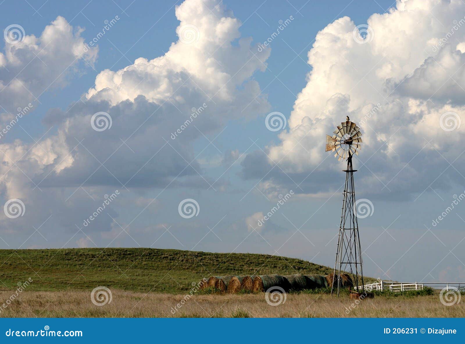 Texas Windmill stock image. Image of peaceful, field, fence - 206231