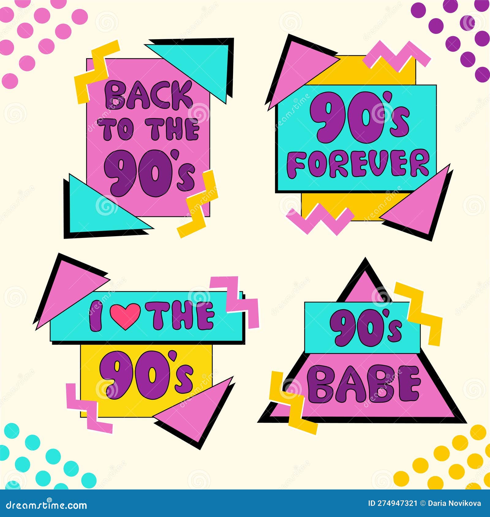 Set of Emblems, Stickers, Logos and Labels of the 90s. Back To 90s ...