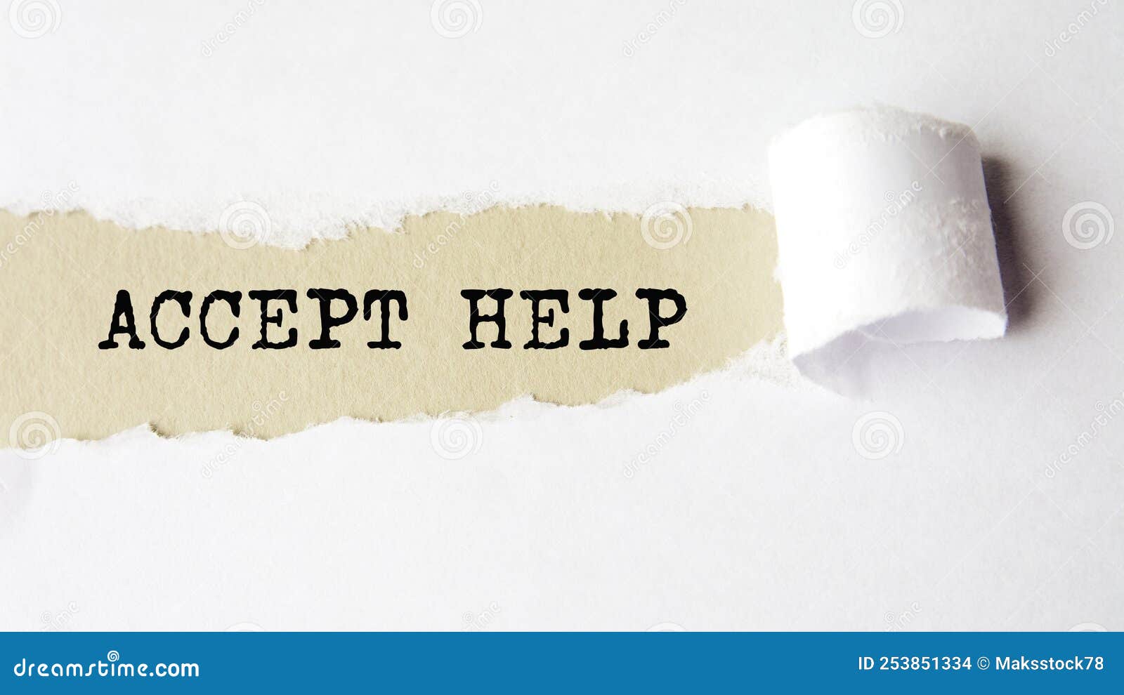 The Text ACCEPT HELP Behind Torn White Paper Stock Photo - Image of ...