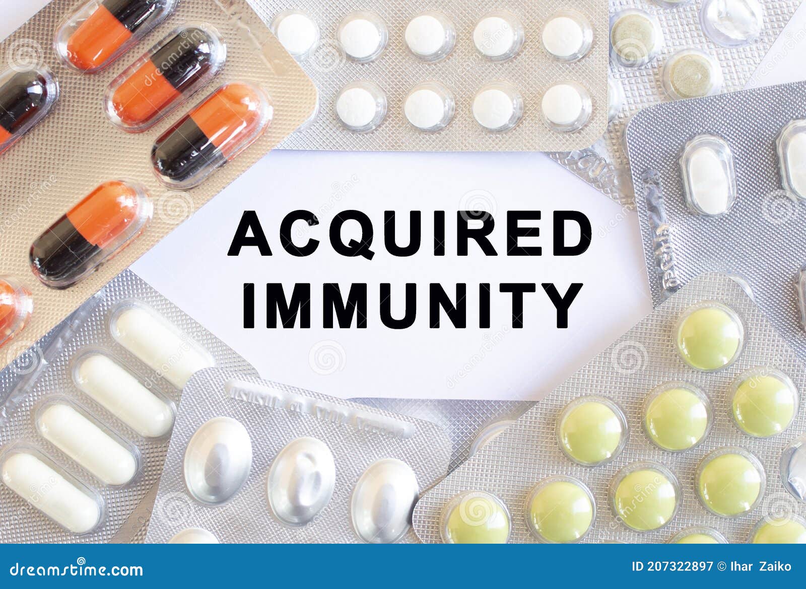Text ACQUIRED IMMUNITY on a White Background. There are Different ...