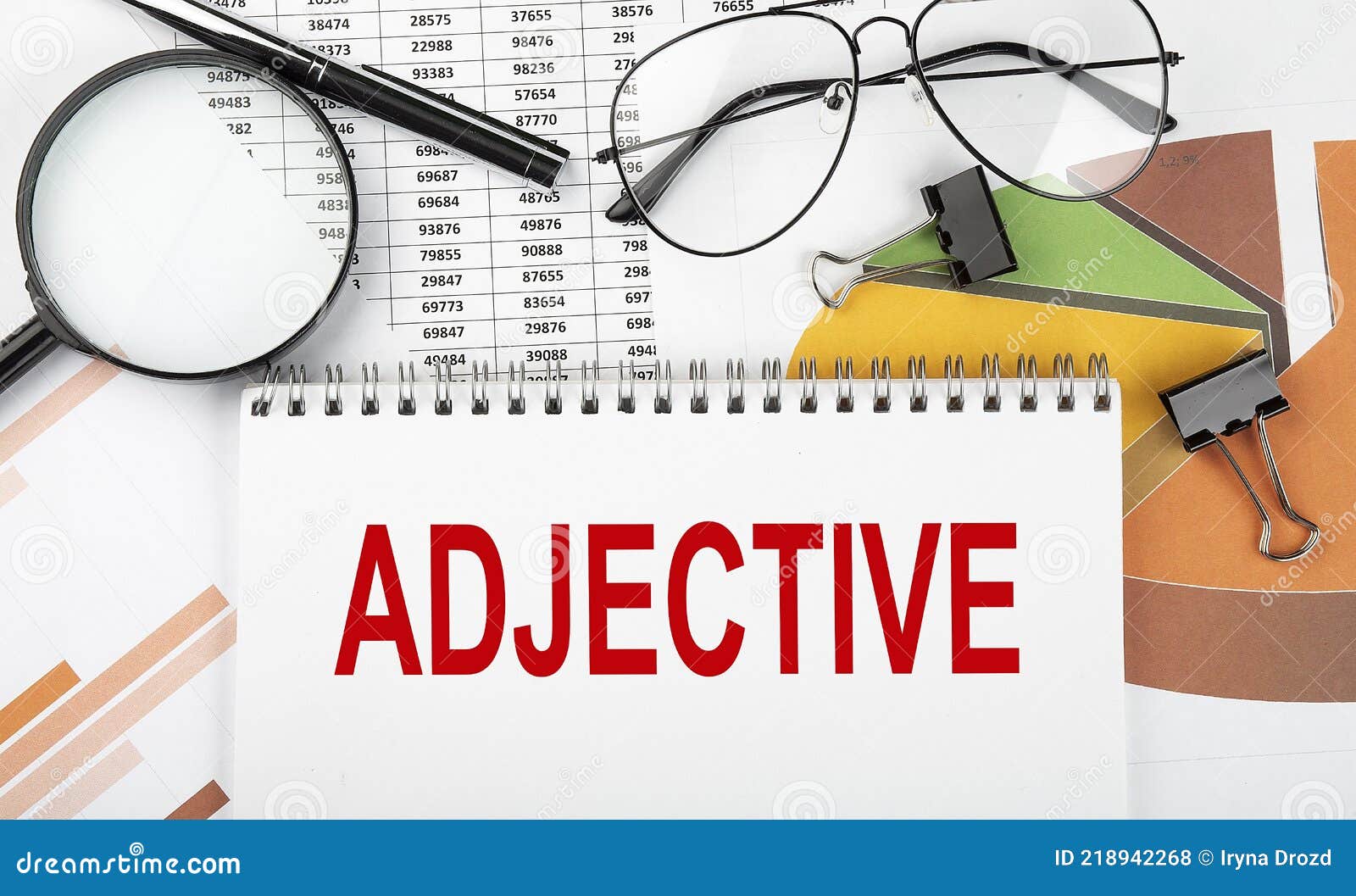 Text ADJECTIVE on White Paper Notebook on the Diagram. Business Concept ...