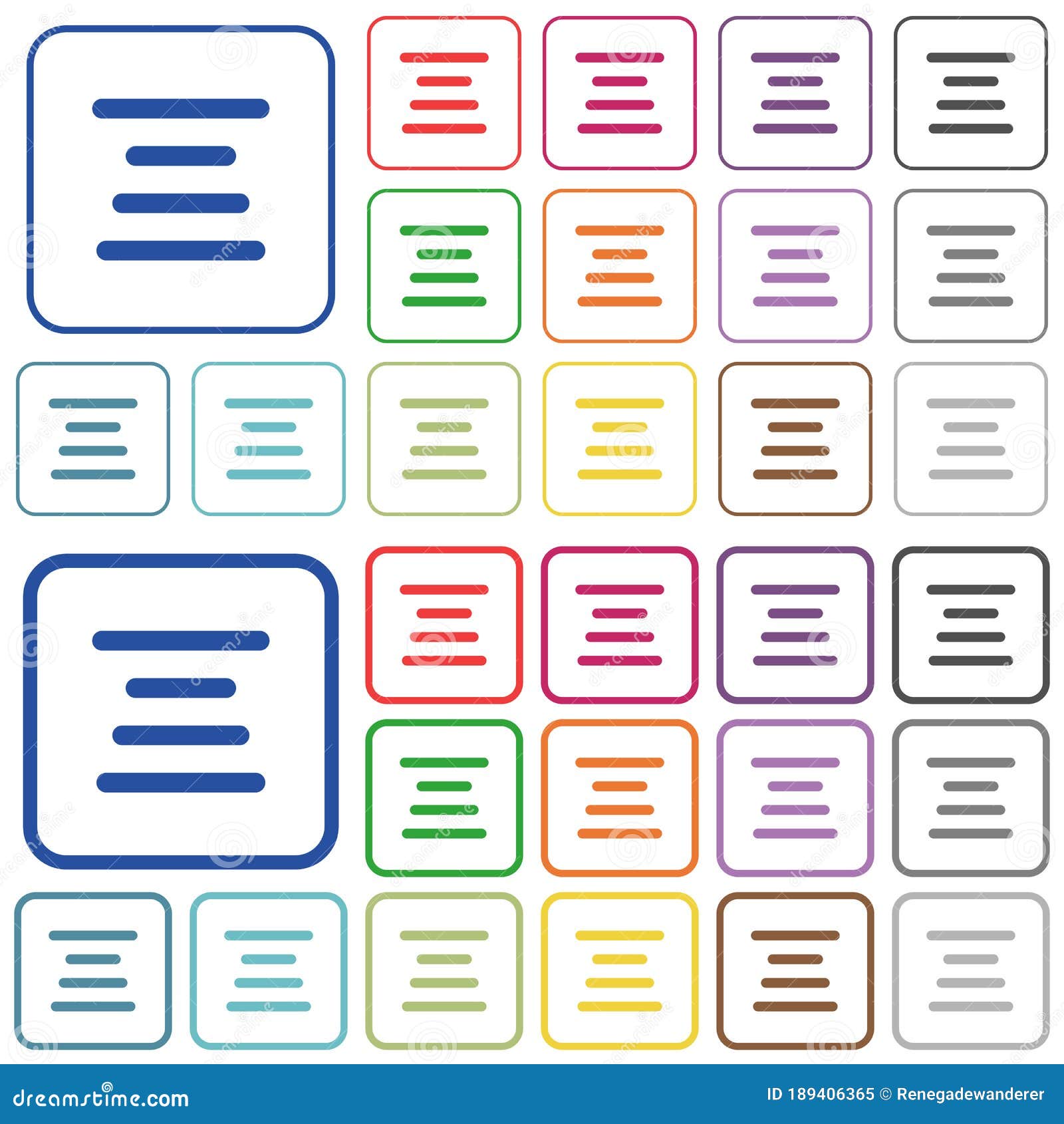Text Align Center Outlined Flat Color Icons Stock Vector - Illustration of center, frames: 189406365