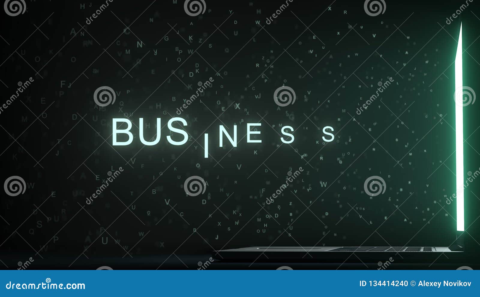 Letters Leaving Computer Screen Form BUSINESS Text, 3D Rendering Stock ...