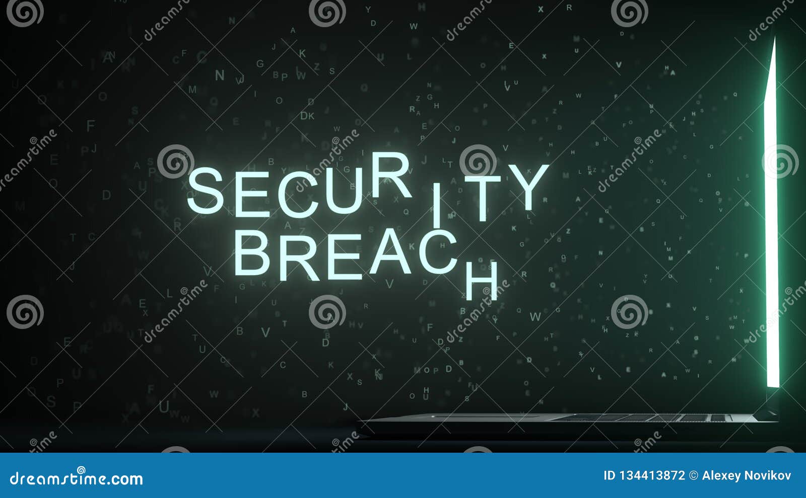 SECURITY BREACH Text Appearing Near Laptop Screen. Conceptual 3D ...